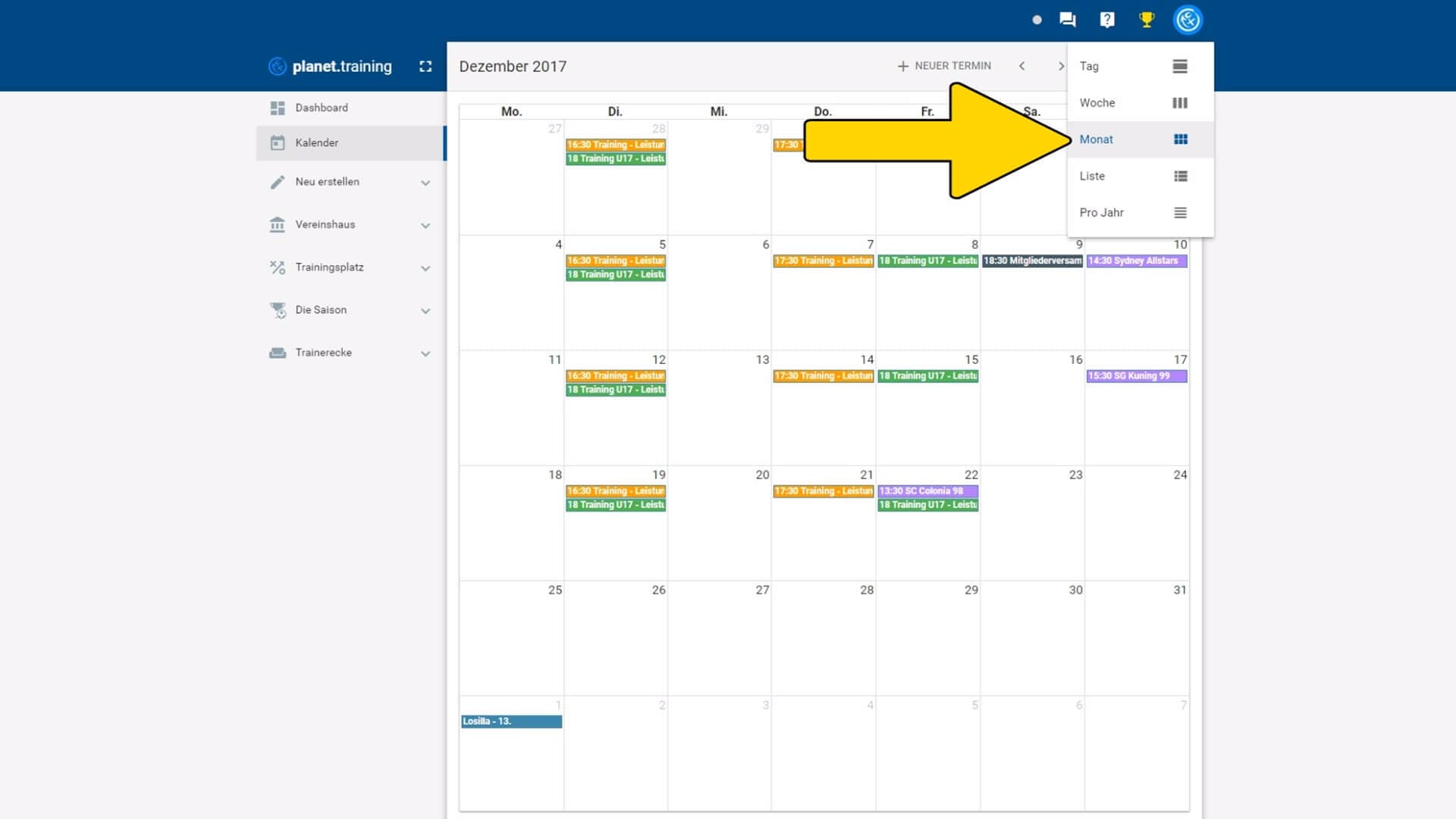 Kalenderansicht ändern